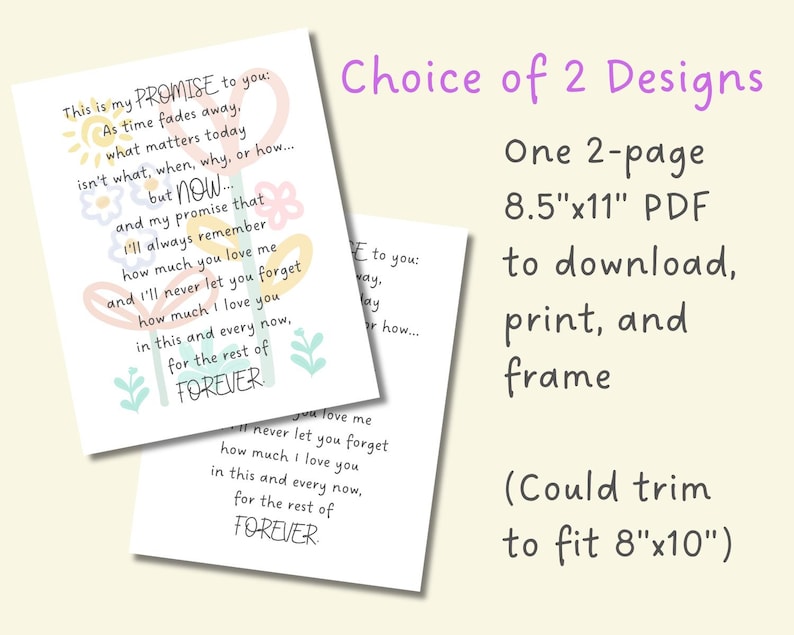Promise Poem Printable Flowers for Engagement Gift Wedding Anniversary ...
