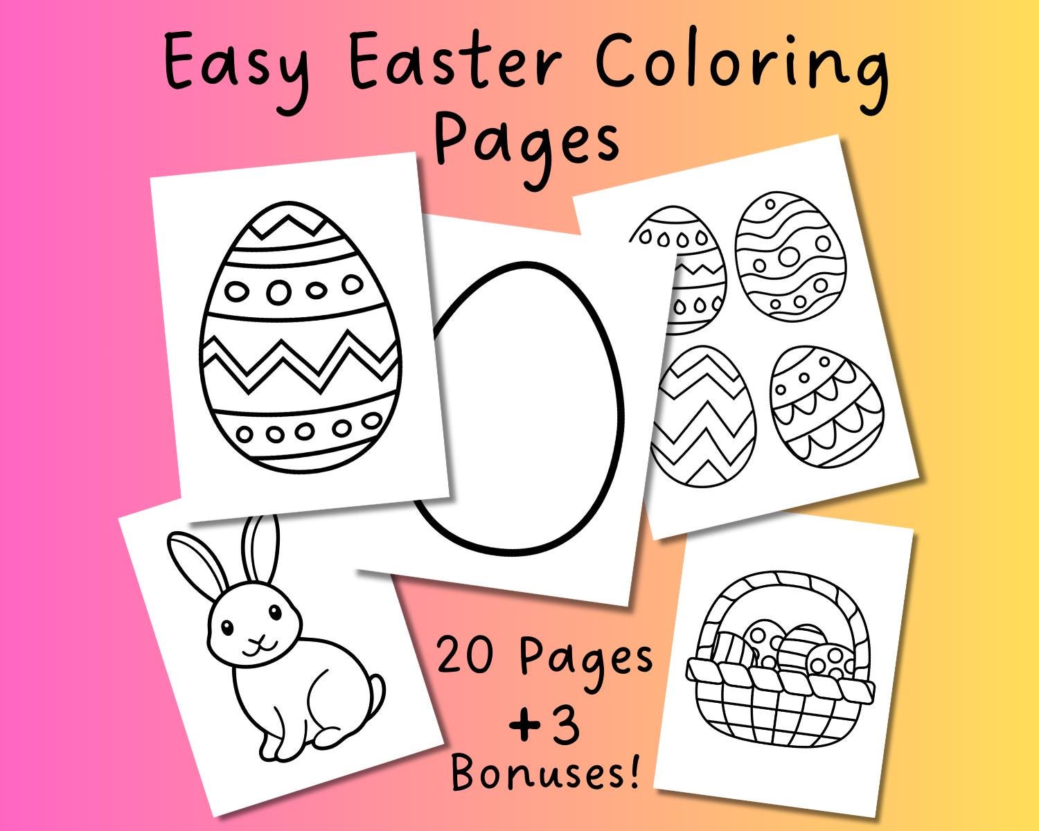 Easy Easter Coloring Pages for Kids, 20 Pages Plus 3 Bonus Pdfs, With ...