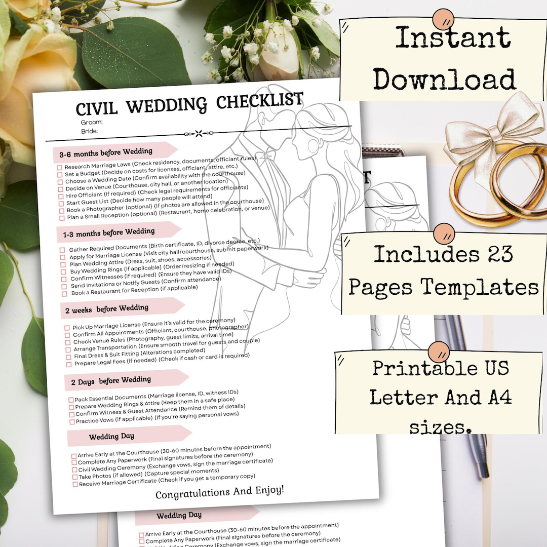 Civil Wedding Planner: 22-page Checklist & Organizer (printable) - Etsy