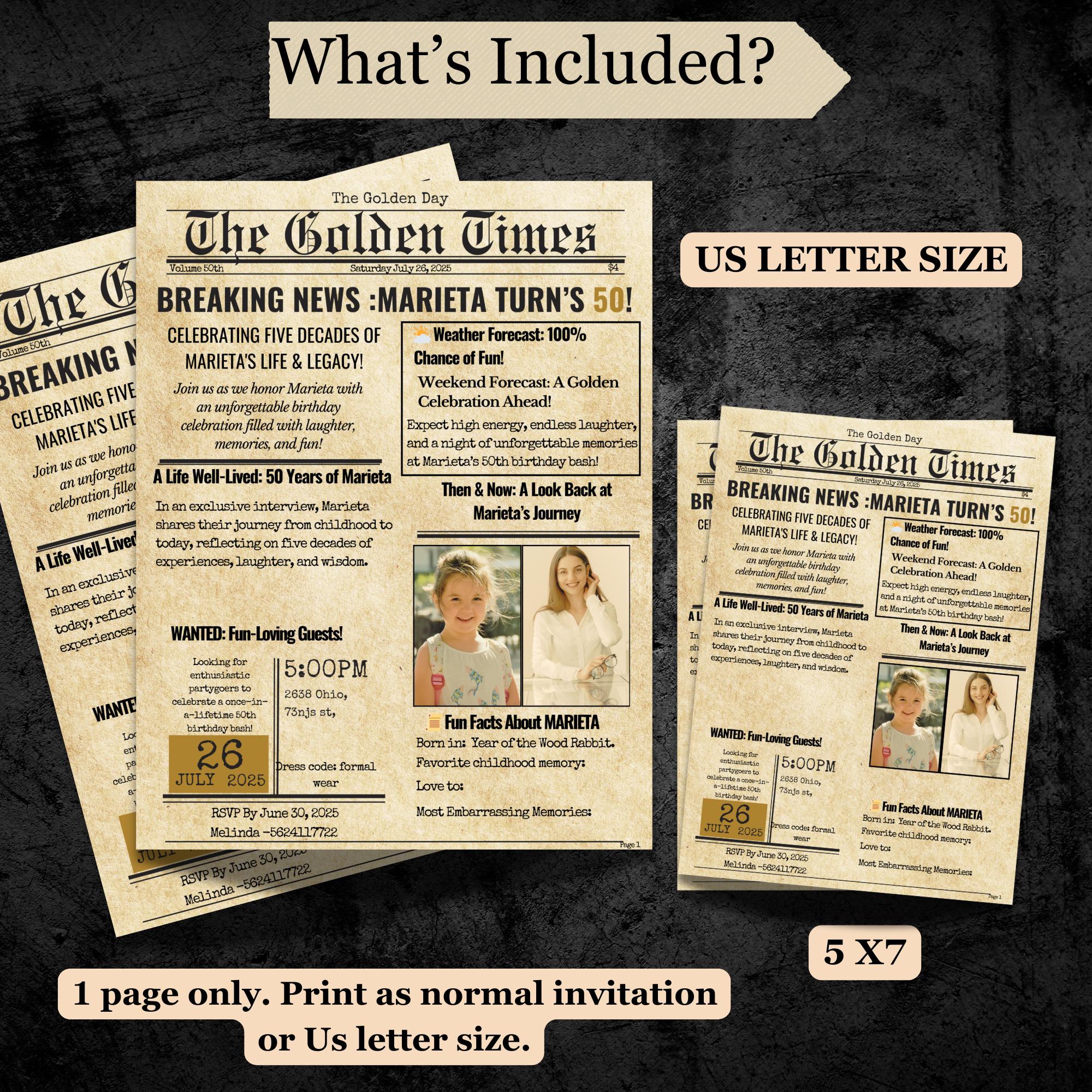 Vintage Newspaper Birthday Invitation | Personalized Old Newspaper ...
