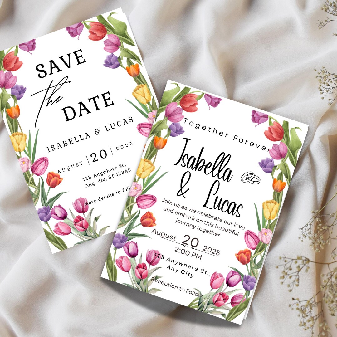 Floral Tulips Wedding Invitation Set – Spring Garden Wedding Suite ...