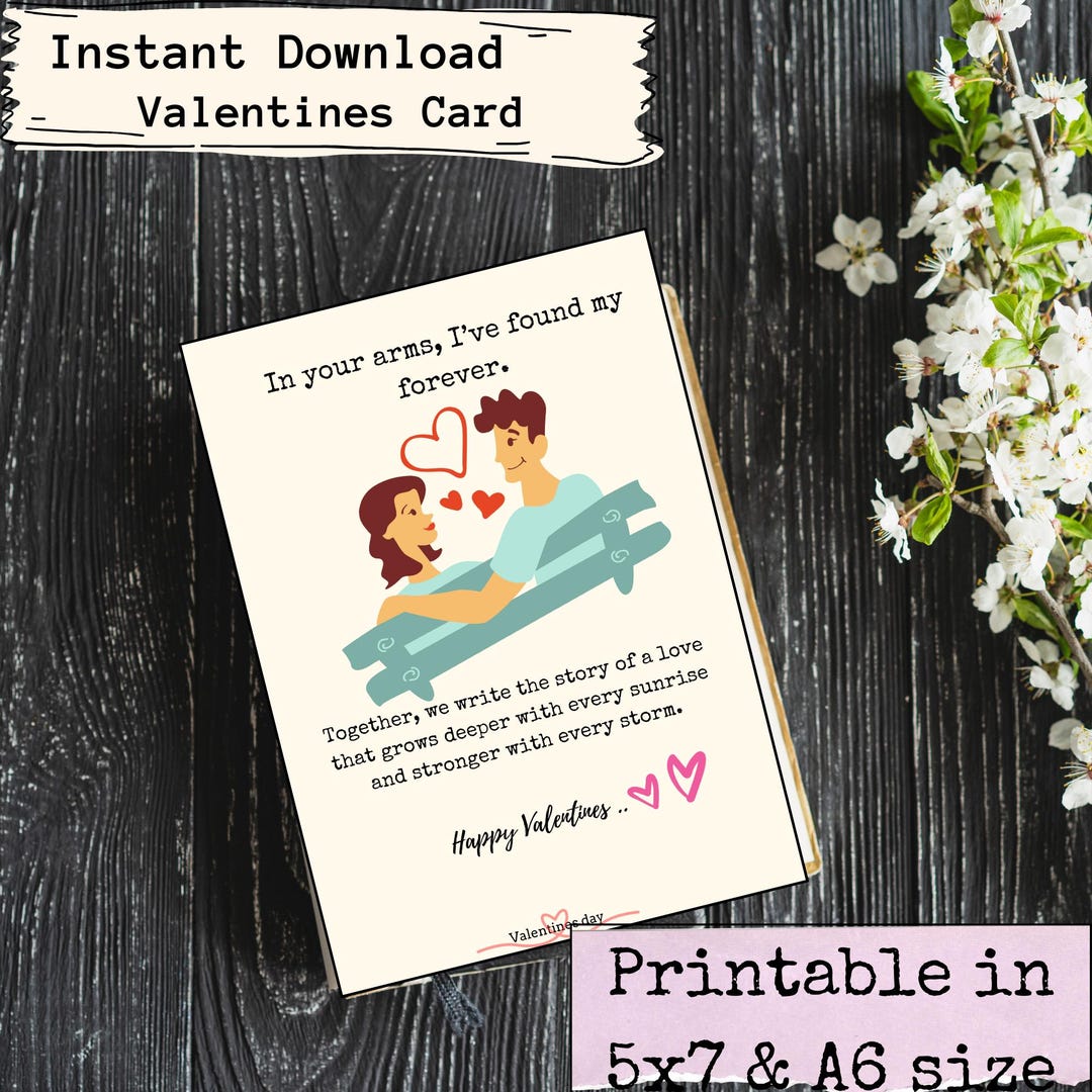 Valentines Card Romantic Printable Card Digital Download Foldable Love ...