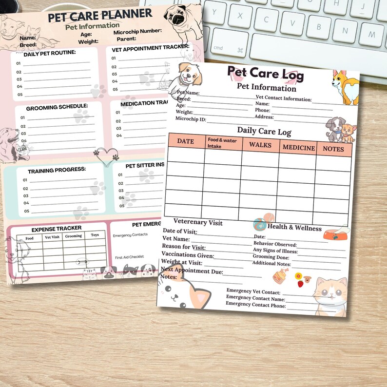 Printable Pet Care Planner | Pet Health Log | Daily Routine Tracker ...