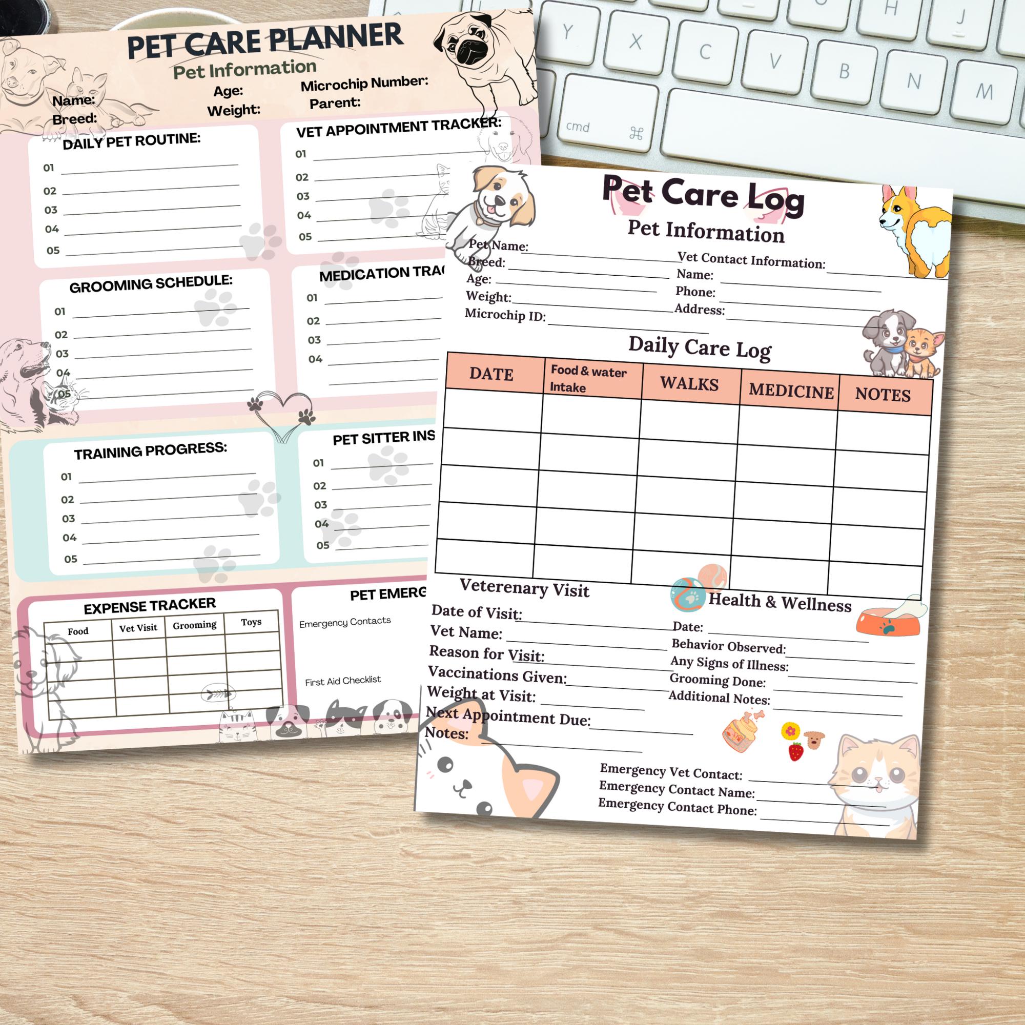 Printable Pet Care Planner | Pet Health Log | Daily Routine Tracker ...