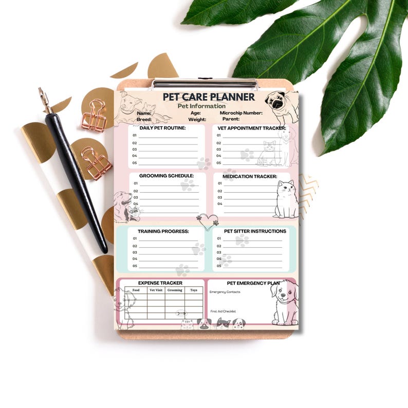 Printable Pet Care Planner | Pet Health Log | Daily Routine Tracker ...