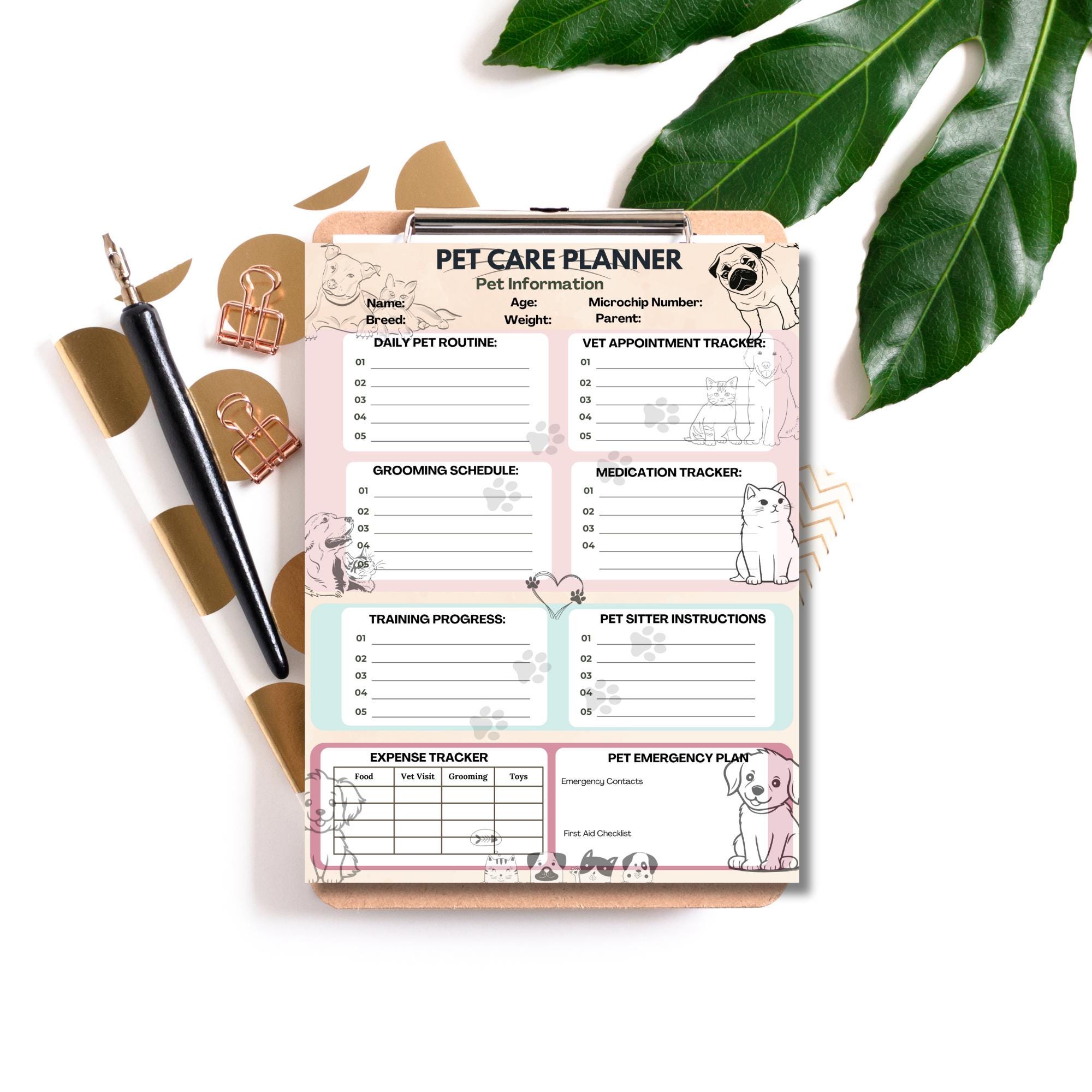 Printable Pet Care Planner | Pet Health Log | Daily Routine Tracker ...