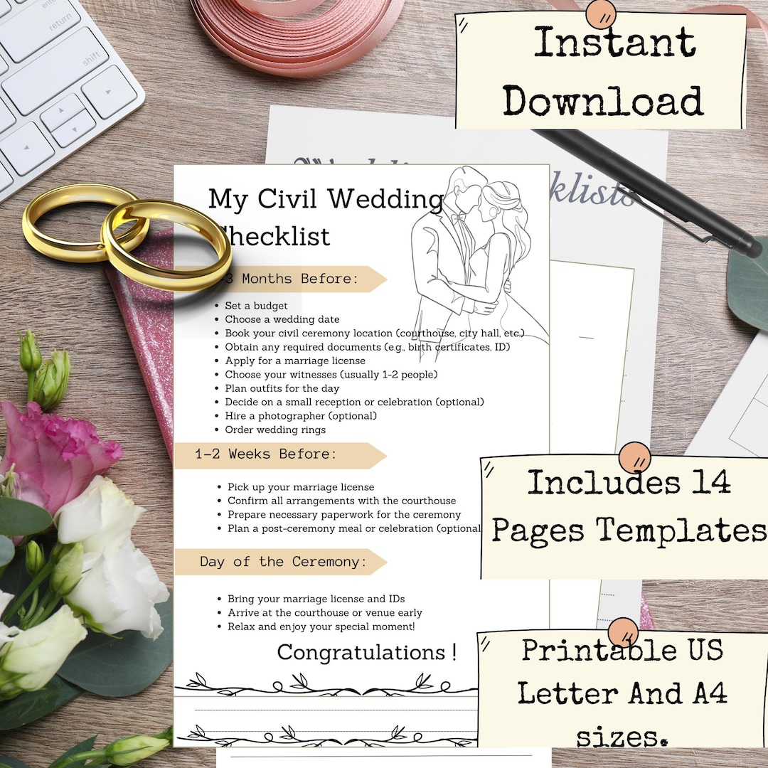 Civil Wedding Checklist Printable, Wedding Planning Templates, – 14 ...