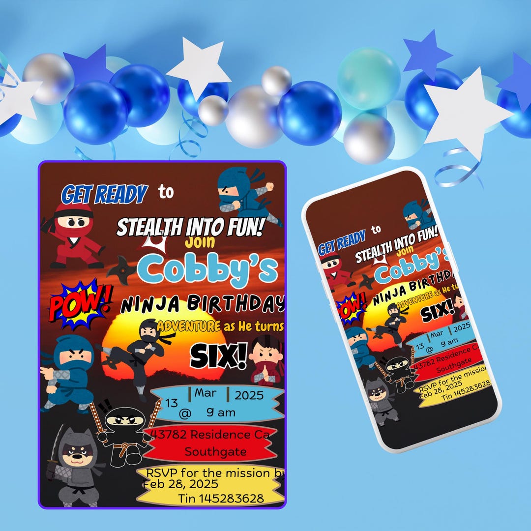 Ninja-themed Birthday Invitation Editable Canva Template, Printable ...