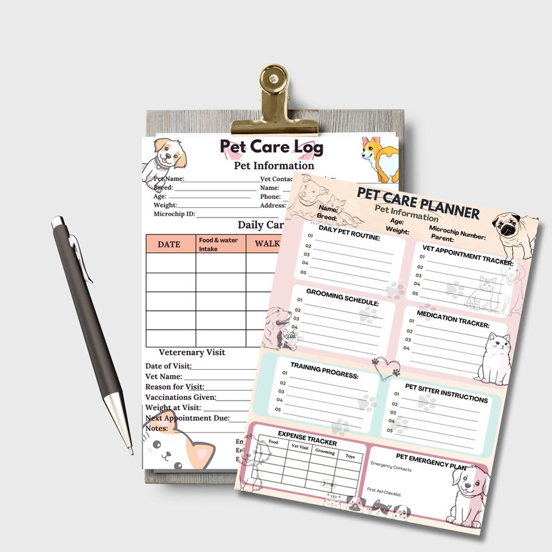 Printable Pet Care Planner | Pet Health Log | Daily Routine Tracker ...