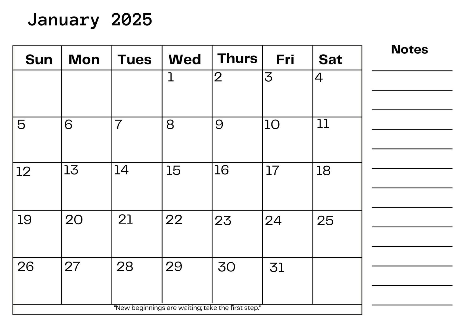 Minimalist Calendar 2025, Printable 2025 Calendar, Simple Monthly ...