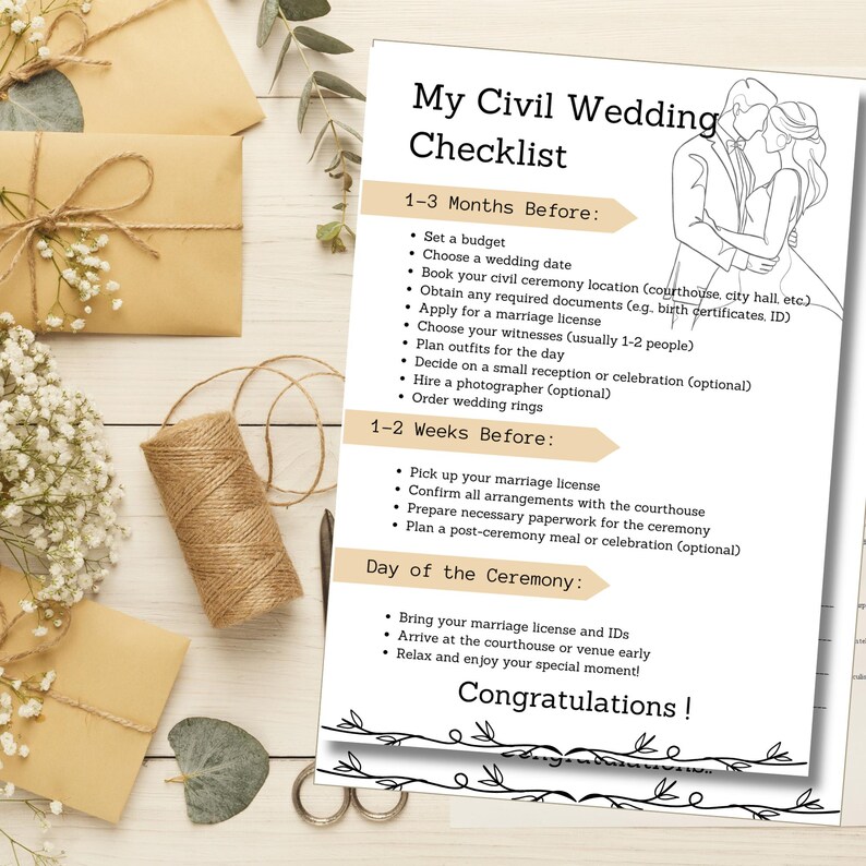 Civil Wedding Checklist Printable, Wedding Planning Templates, – 14 ...