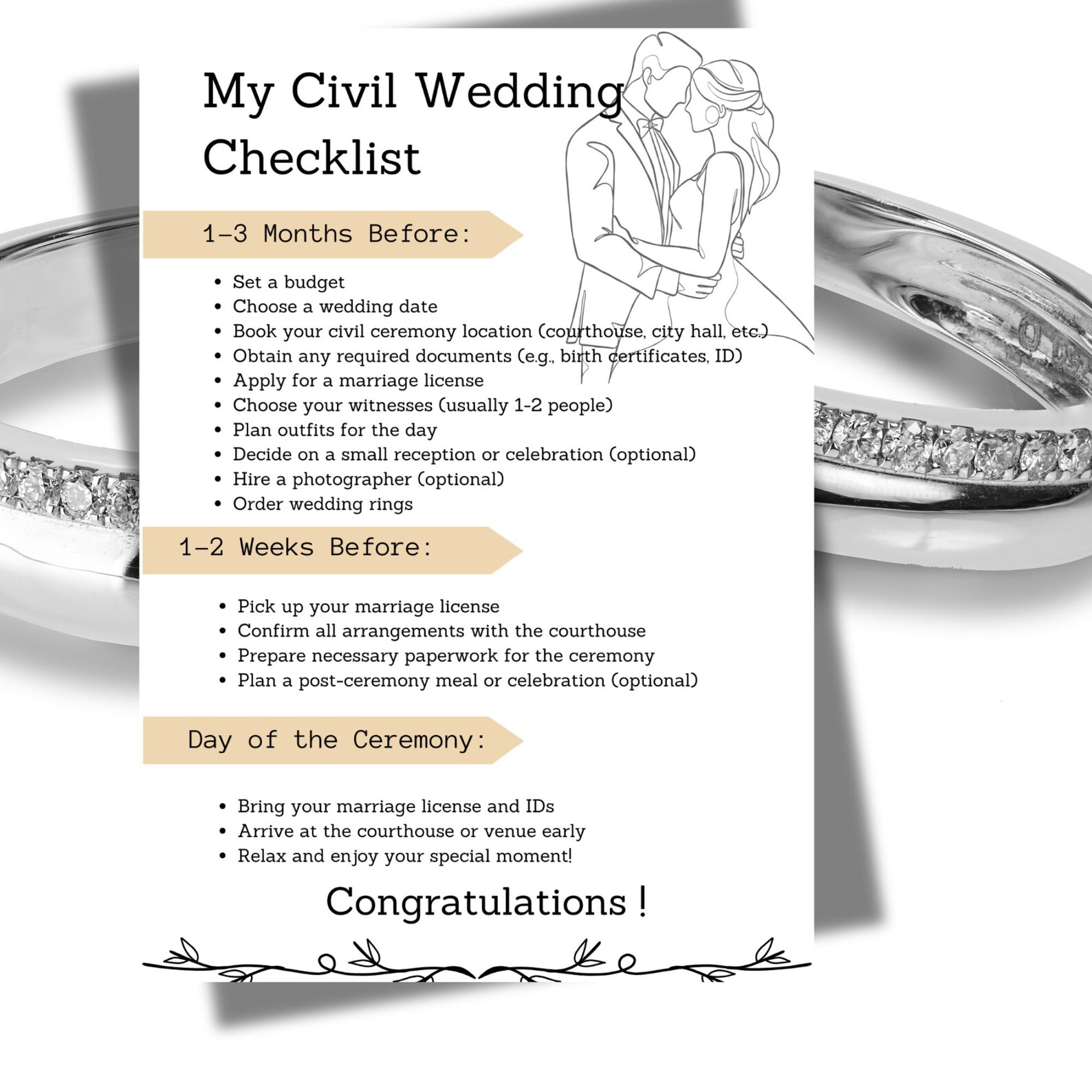 Civil Wedding Checklist: 14 Page Planner & Organizer (instant Download ...