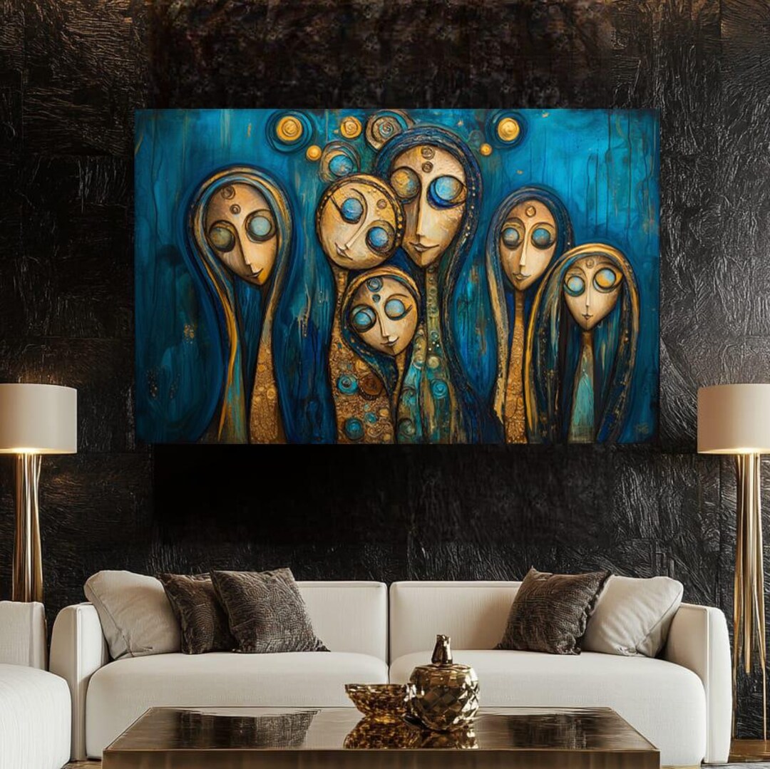 Surreal Family Portrait – Abstract Acrylic Framed Poster With Blue and ...