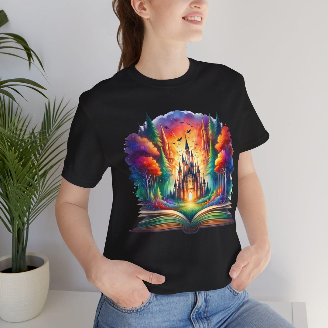 Rainbow Open Book Black With Castle Fantasy Book Lovers Dreamers T ...