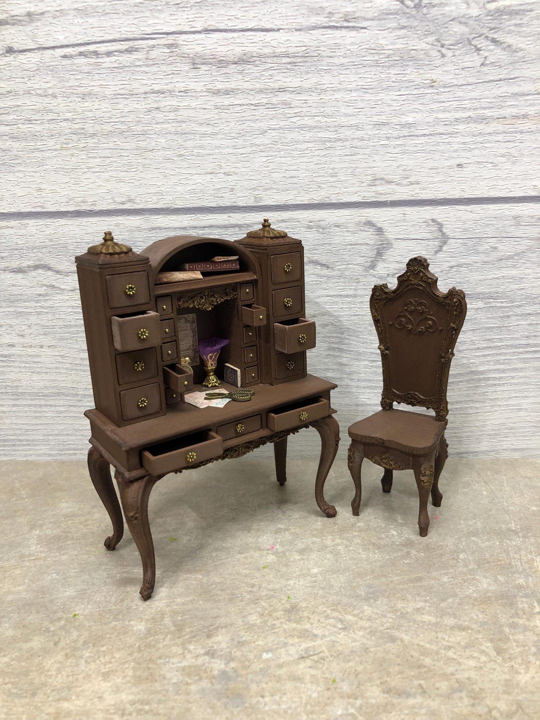 A Miniature Victorian Era Secretary Table With Chair 1:12 - Etsy