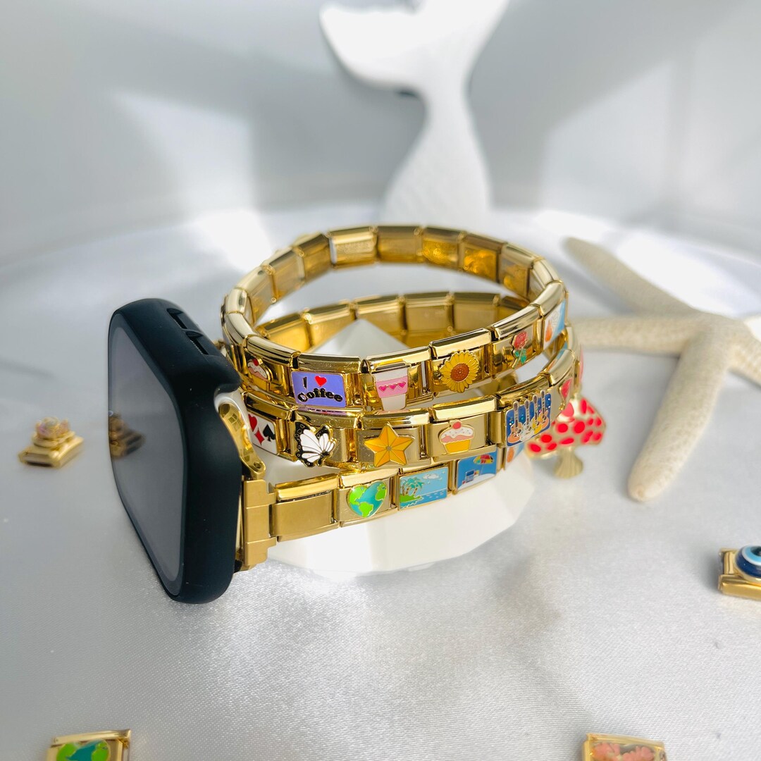 Gold Italian Charm Bracelet Smart Watch Band, Custom Smart Watch Band ...