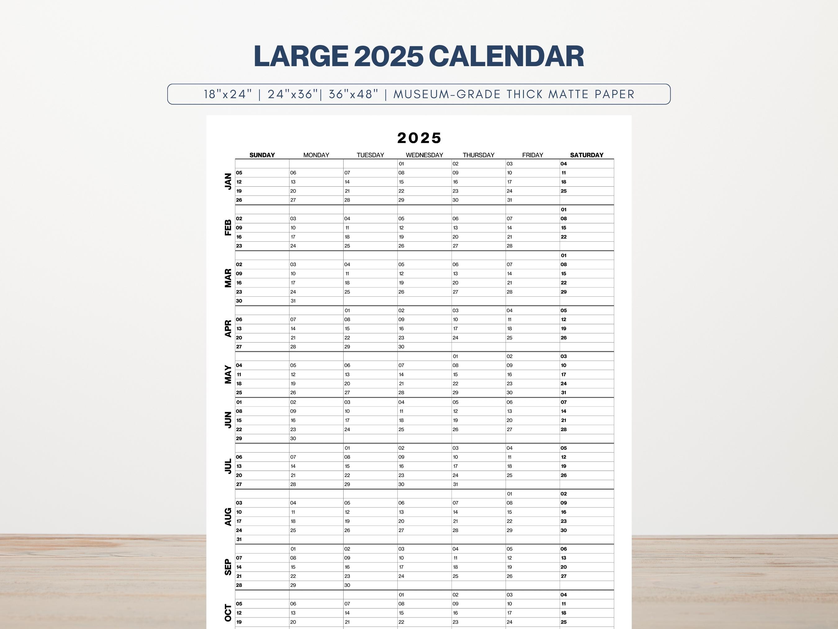 Large 2025 Calendar | 2025 Year at a Glance Calendar | Giant 2025 Wall ...