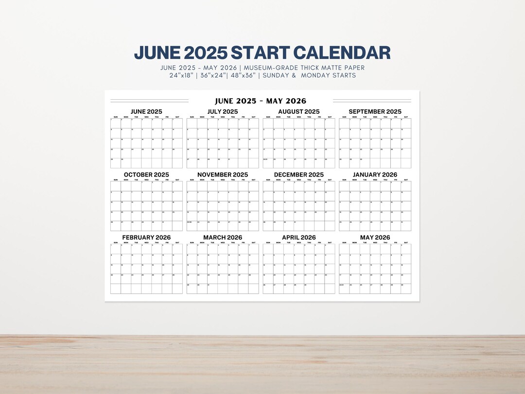 June 2025 Start Printed Calendar | June 2025 – May 2026 Wall Calendar ...