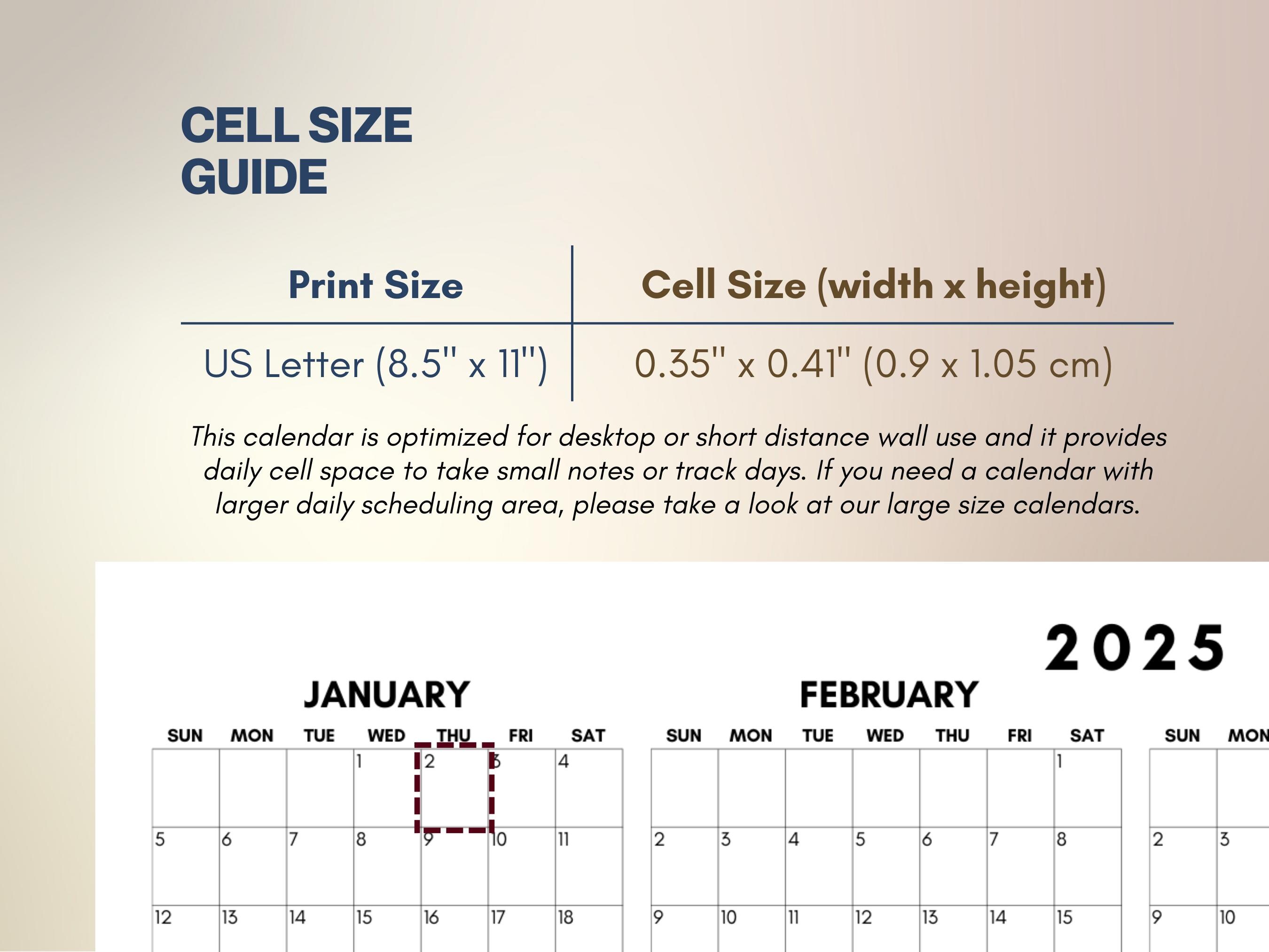Printable 2025 Calendar | 2025 Desk Calendar US Letter Size | Year at a ...