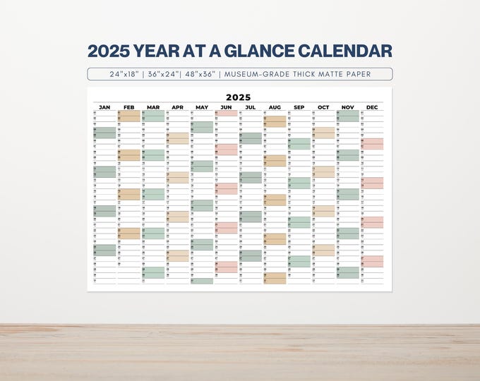 2025 Yearly Calendar Planner PDF | Full Year at a Glance Digital ...