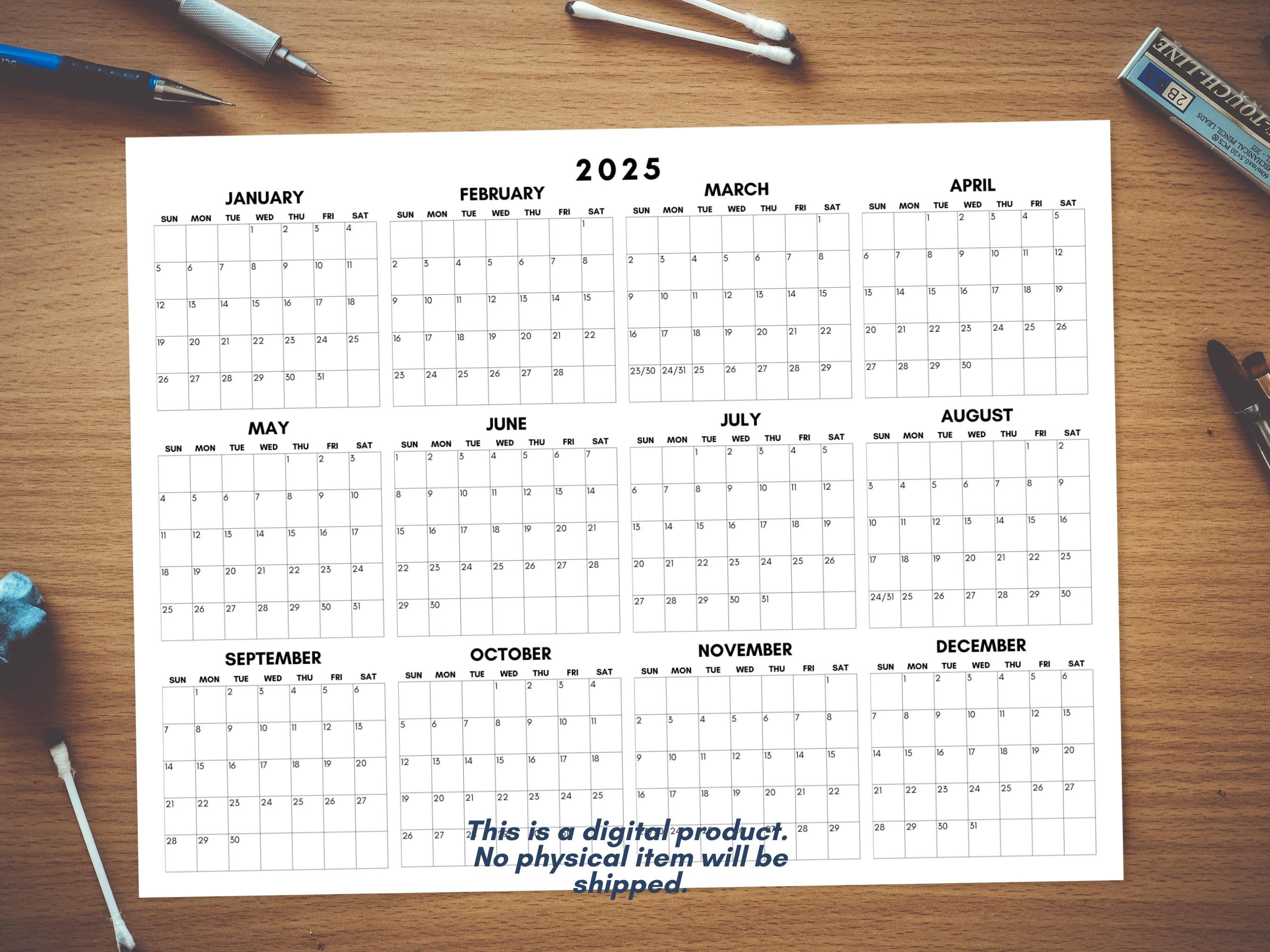 Printable 2025 Calendar | 2025 Desk Calendar US Letter Size | Year at a ...