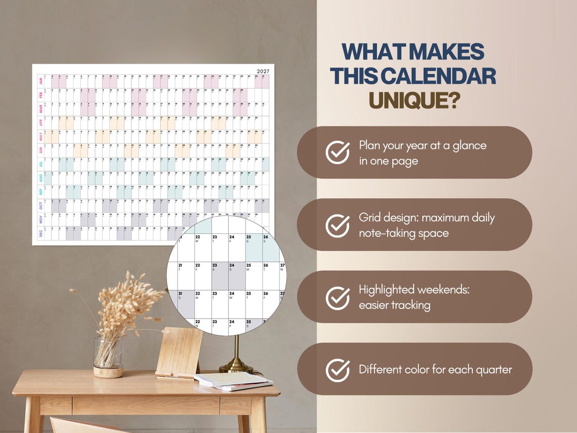 2027 Year at a Glance Calendar | Large 2027 Calendar | 2027 Wall ...