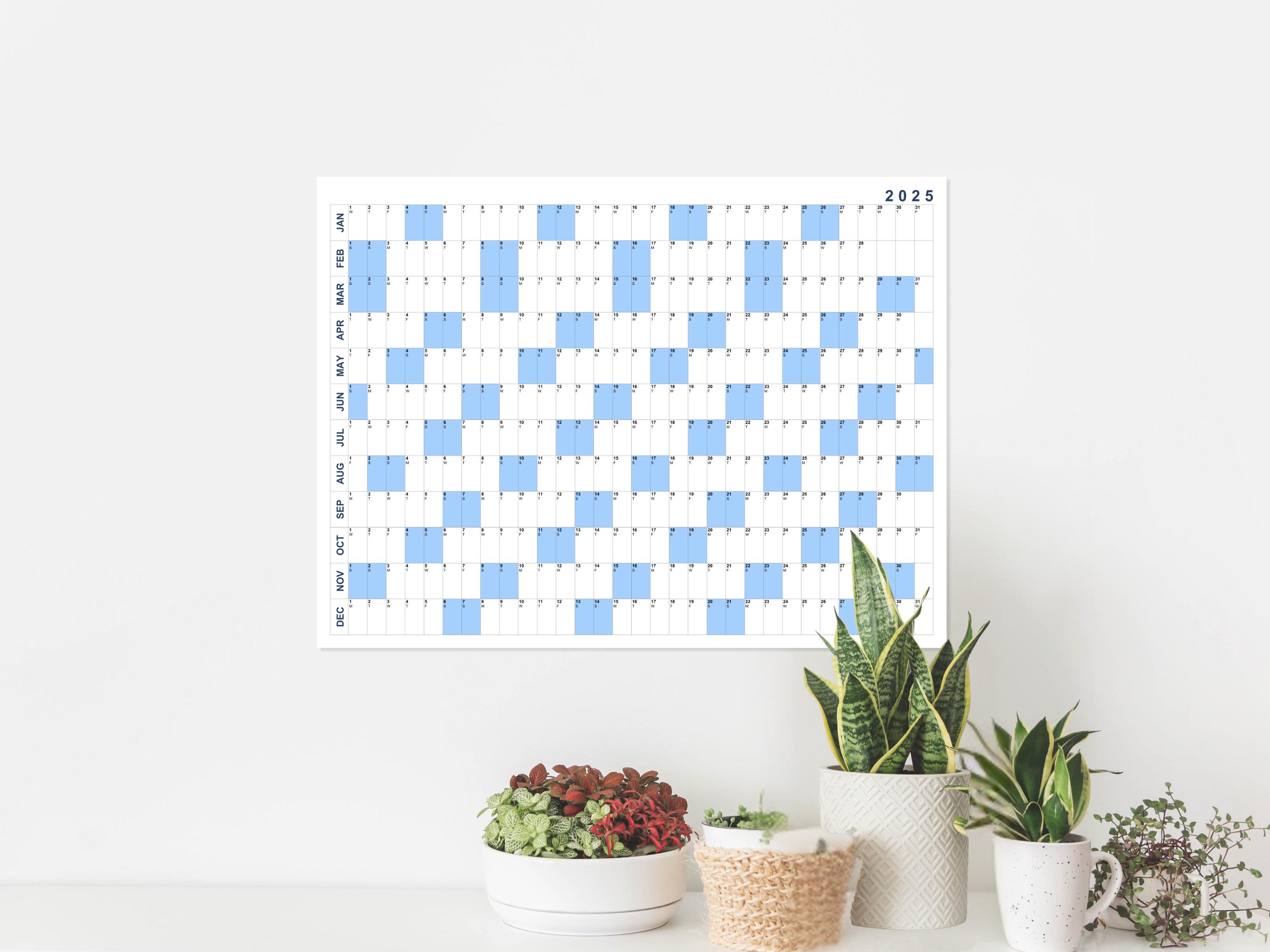 2025 Year at a Glance Calendar | Large 2025 Calendar | 2025 Wall ...