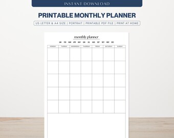 Minimalist Monthly Calendar Printable Undated - Etsy