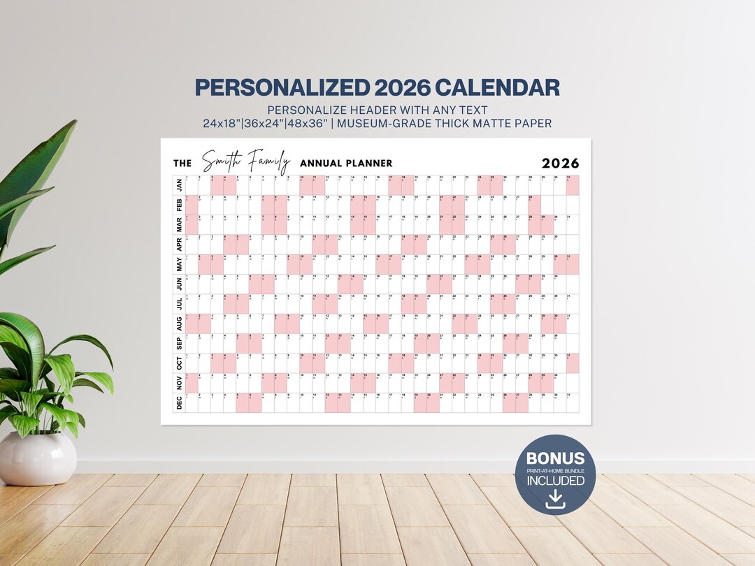 Custom 2026 Wall Calendar – Pink Yearly Planner With Personalized ...
