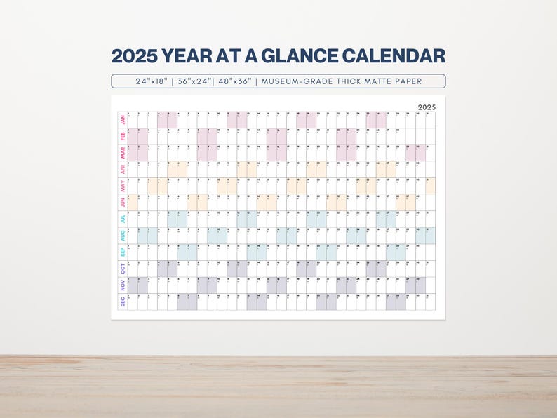 2025 Year at a Glance Calendar | Large 2025 Calendar | 2025 Wall ...