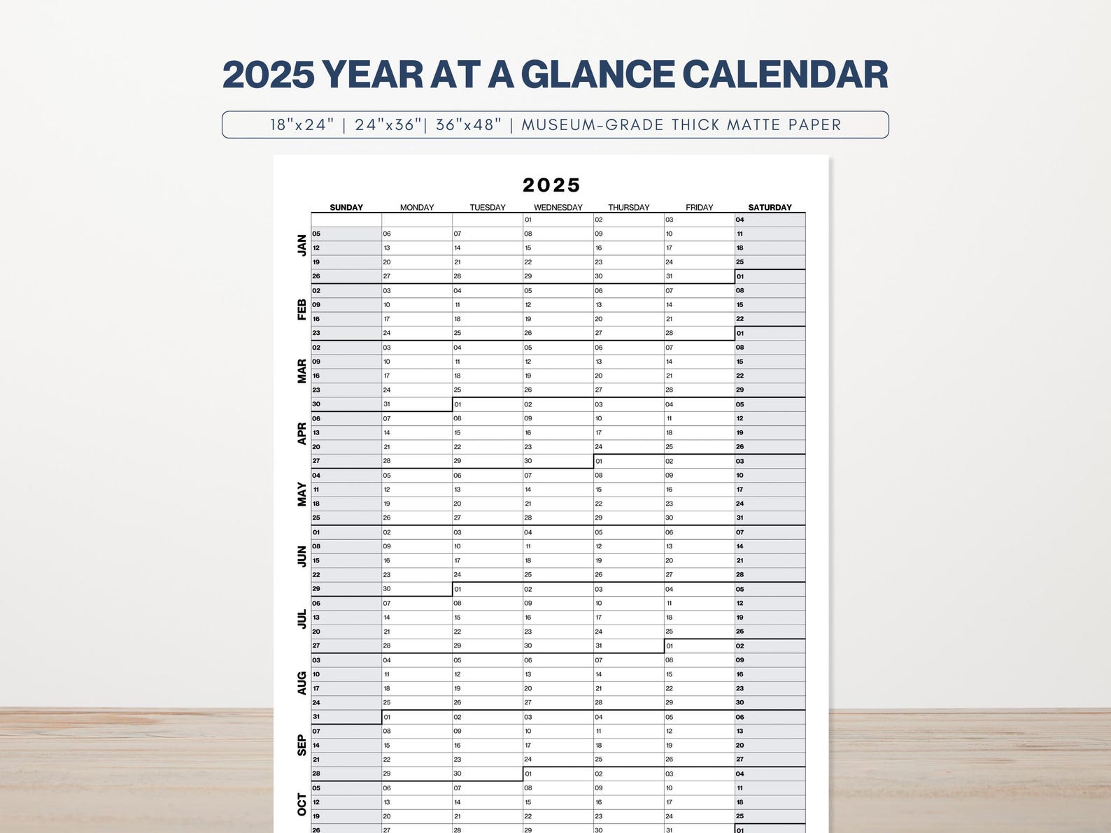 2025 Year at a Glance Calendar | Large 2025 Wall Calendar | 2025 Wall ...