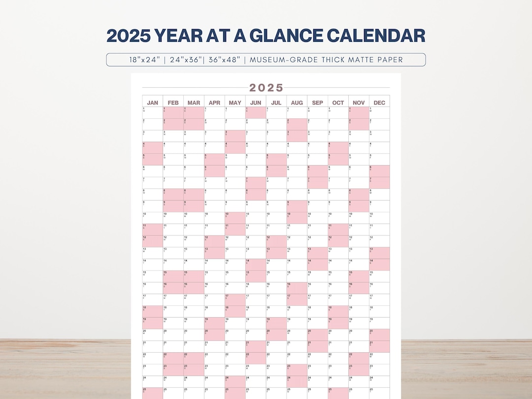 2025 Year at a Glance Calendar | Large 2025 Calendar | Vertical 2025 ...