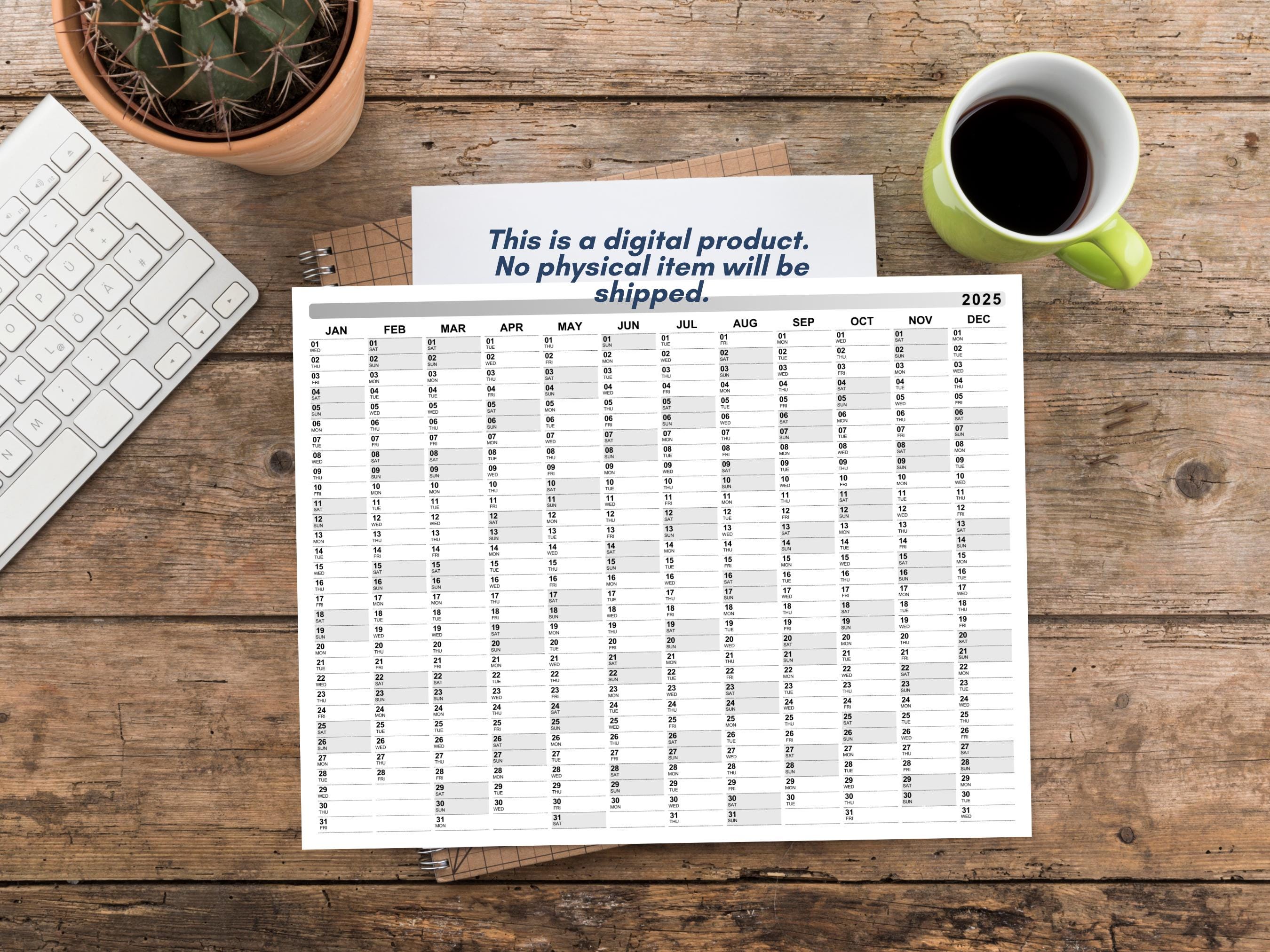 Printable 2025 Calendar | 2025 Desk Calendar US Letter Size | Year at a ...