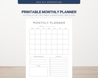 Printable Monthly Planner PDF | A4 & US Letter | Digital Calendar ...