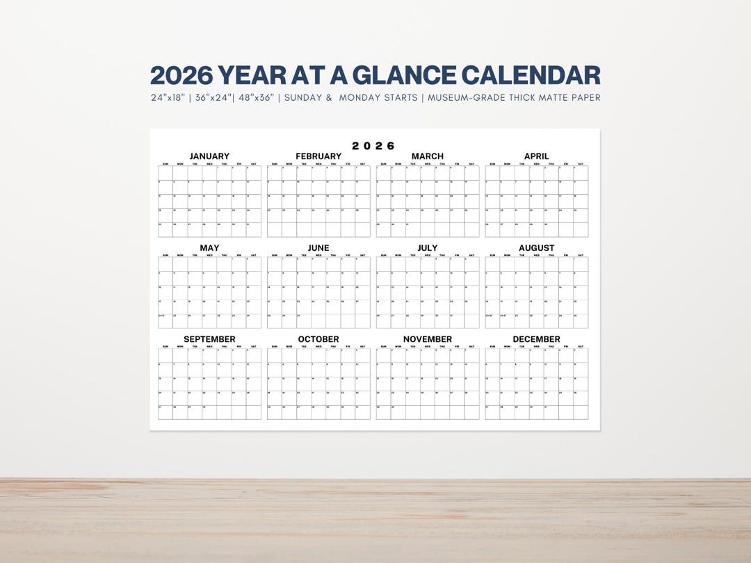 2026 Year at a Glance Calendar | Large 2026 Wall Calendar | 2026 Wall ...