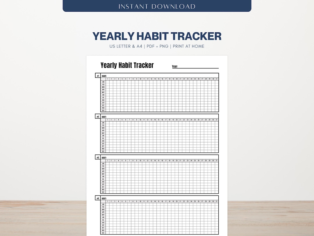 Yearly Habit Tracker Printable, Undated 365 Days Habit Log, A4, US ...
