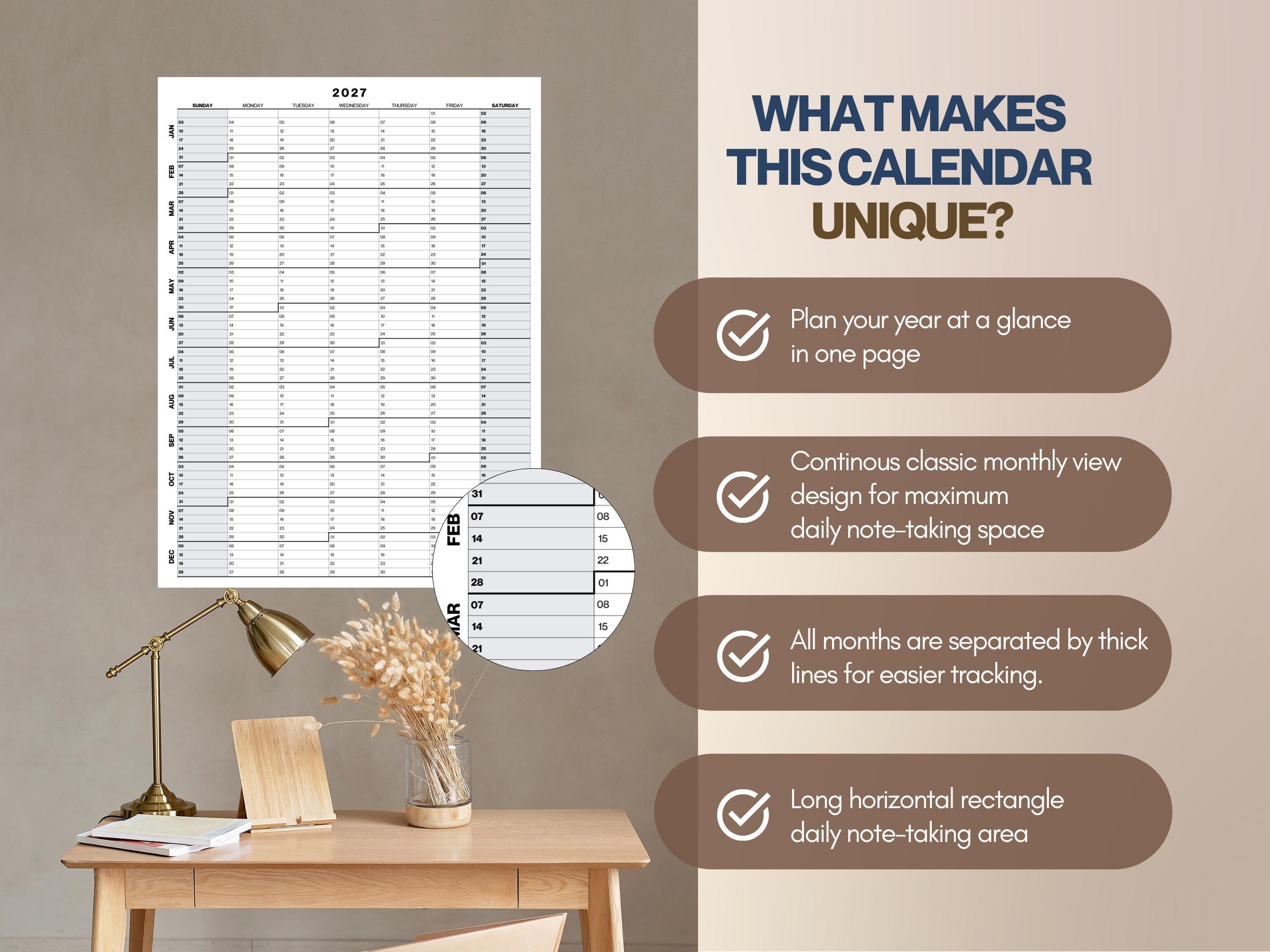 2027 Wall Calendar: Large Continuous Year-at-a-glance Planner - Etsy