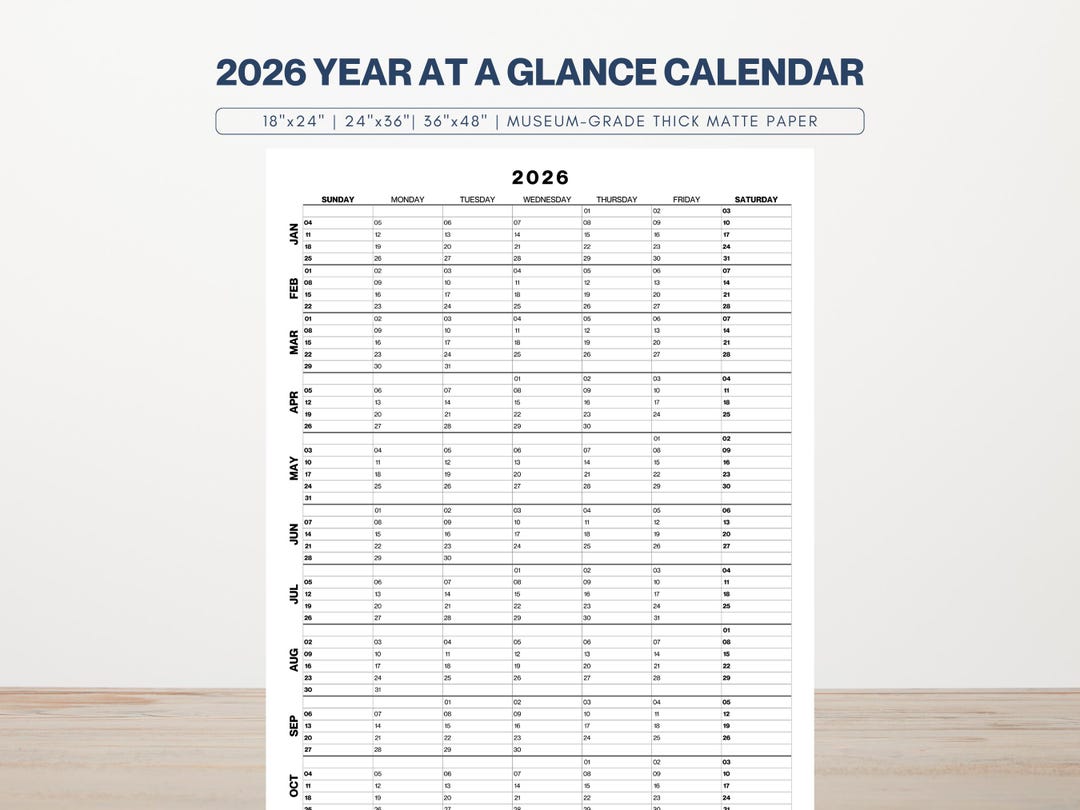 2026 Year at a Glance Calendar, Large 2026 Calendar, Giant 2026 Wall ...