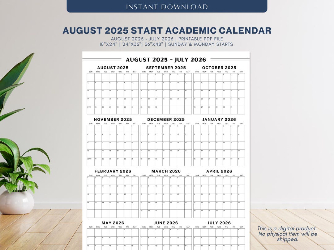 August 2025 Academic Calendar Printable | Large School Year Calendar ...