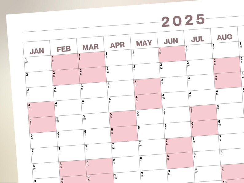 2025 Year at a Glance Calendar | Large 2025 Calendar | Vertical 2025 ...