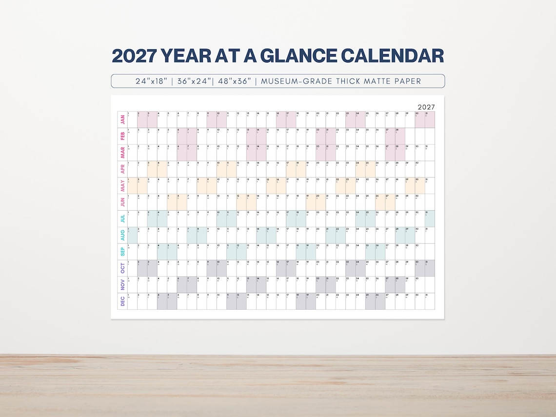 2027 Year at a Glance Calendar | Large 2027 Calendar | 2027 Wall ...
