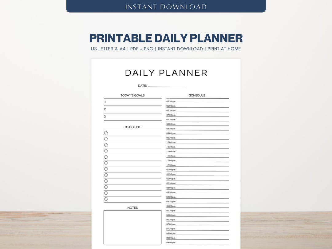 Minimalist Daily Planner Printable: Undated Schedule, To-do List (PDF ...