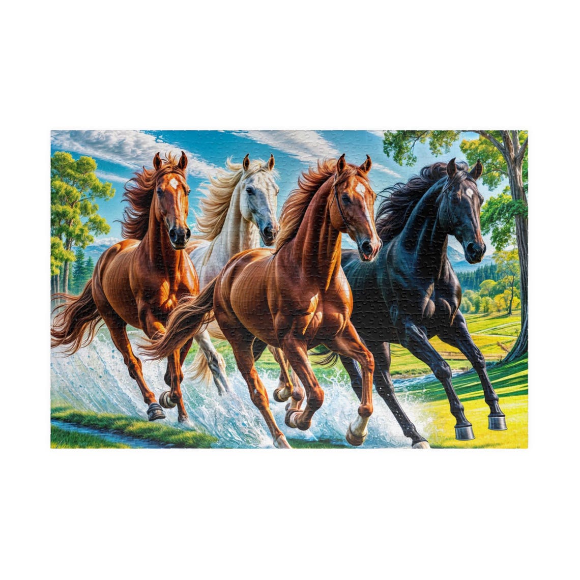 Vibrant Horses Running Puzzle | 1000-piece Cardboard Jigsaw | Colorful ...