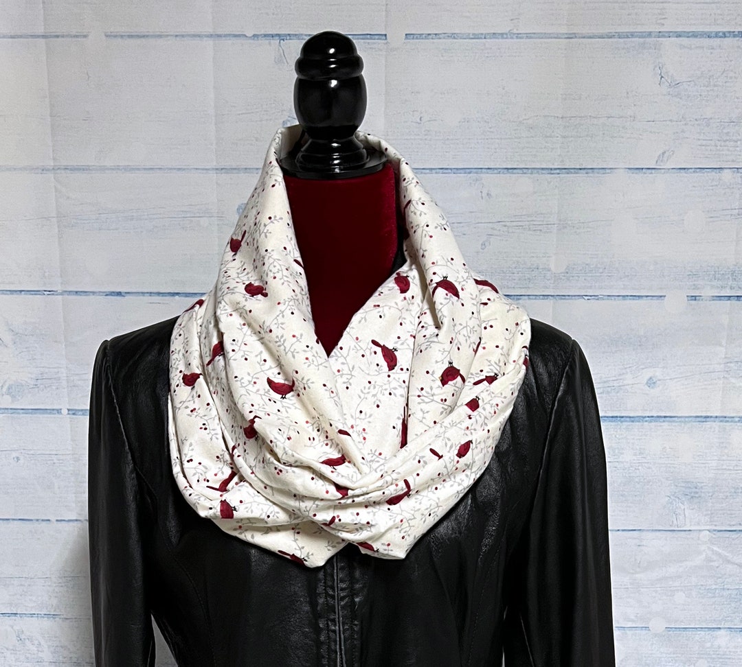 Cardinal Visitors on a Vine Flannel Infinity Scarf - Etsy