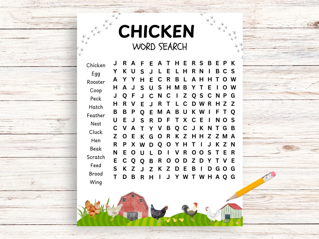 Word Search for Kids - Chickens - Etsy