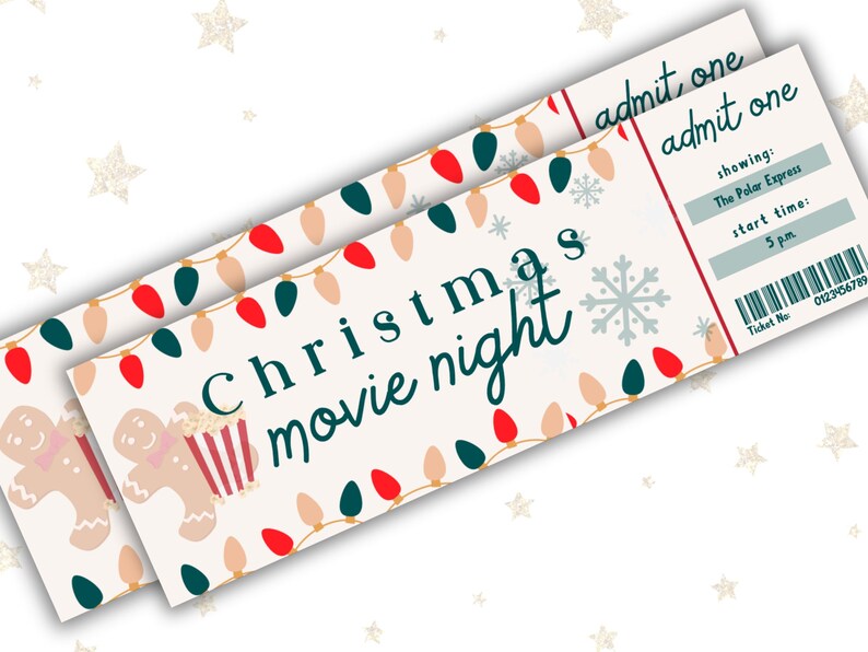 Editable Christmas Movie Ticket Template Christmas Movie Night ...