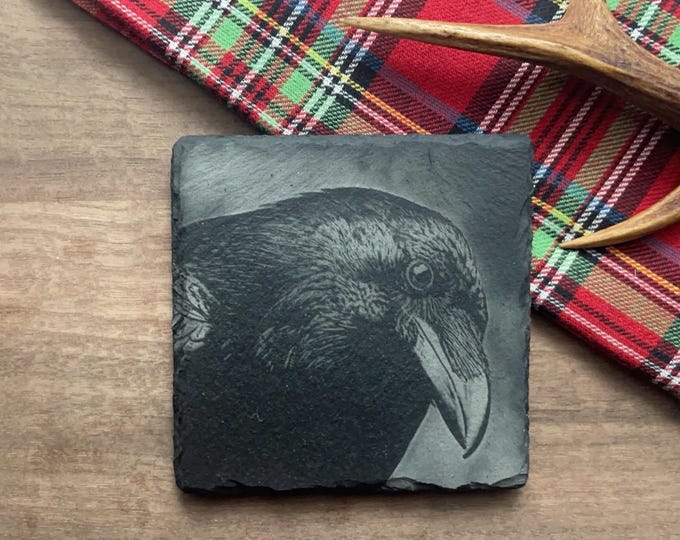 Engraved Raven Sillhouette Slate Coasters, Set of 2 - Etsy