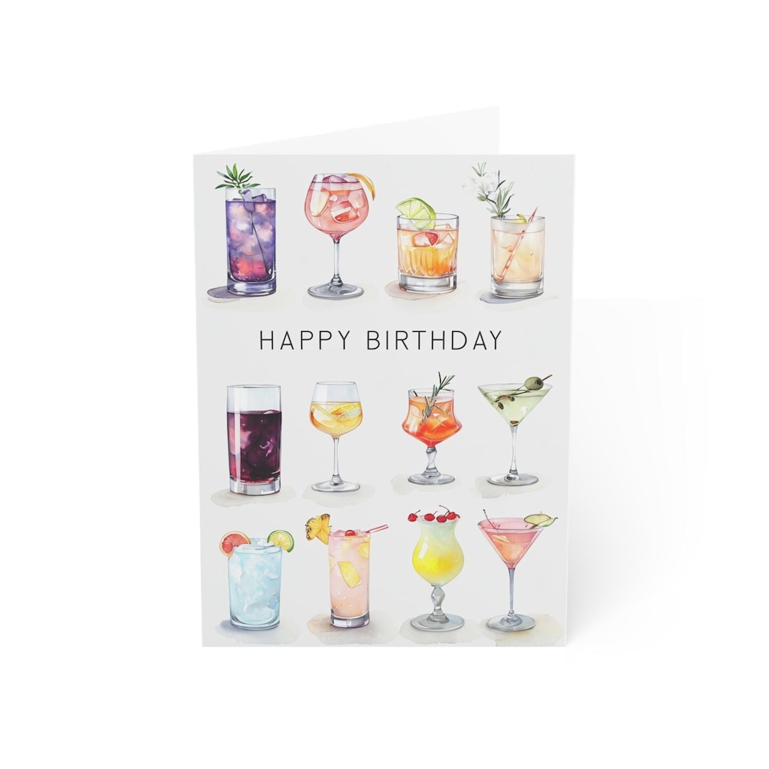 Birthday Cocktail Greeting Card - Fun Drink Art for Celebrations ...