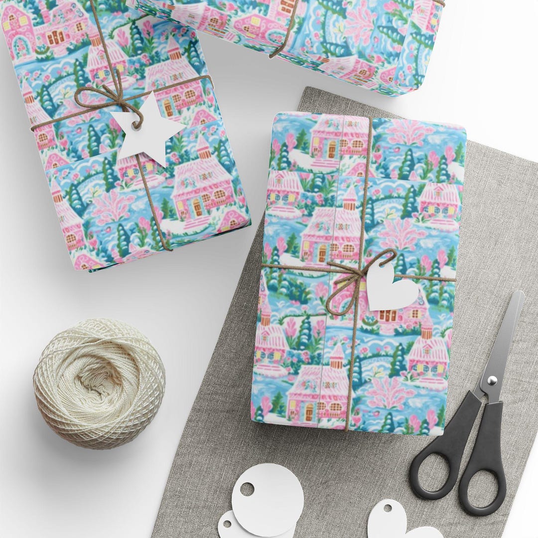 Gingerbread House Wrapping Paper: Pastel Pink Christmas Gift Wrap - Etsy