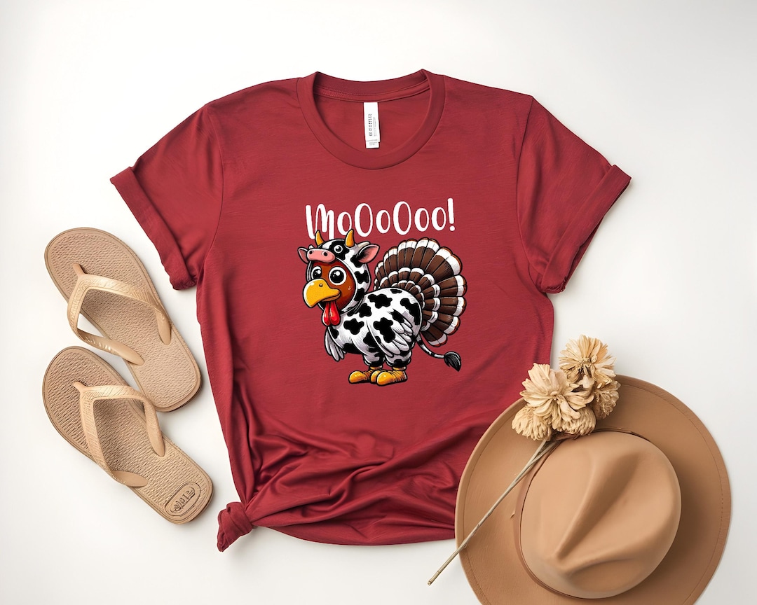 Turkey in Cow Costume T-shirt, Funny Turkey Thanksgiving Shirt, Funny ...